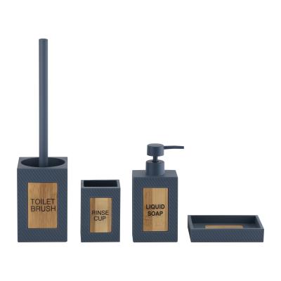 China Square Polyresin Bathroom Accessories Set With Laser Bamboo Letter for sale