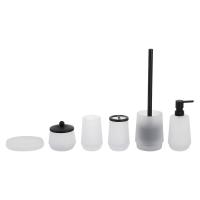 China Frosted White Glass Bathroom Accessories Set 6pcs Waterdrop Shape Acid Wash Toilet Brush Holder for sale