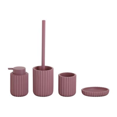 China Vertical Stripe Polyresin Bathroom Sets pink color with round shape for sale