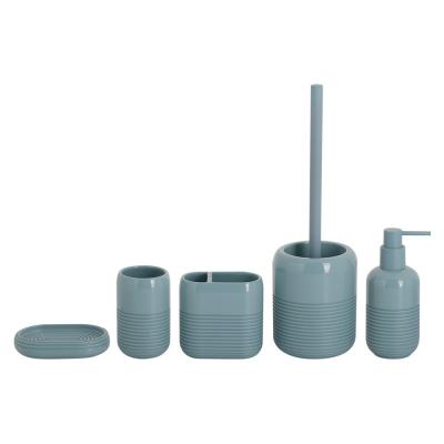 China Aqua Plain Polyresin Bathroom Accessories Bathroom Countertop Accessories Set With Circle Line ODM for sale
