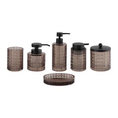 China Brown Color Glass Bathroom Accessories Sets With Round Shape With Black Parts for sale