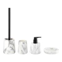 China Great Flower White Marble Bathroom Accessories Sets With Black Parts for sale