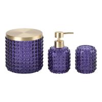 China 3pcs Glass Bathroom Accessories Set Dark Blue With Golden Part Round Shape Big Dots for sale