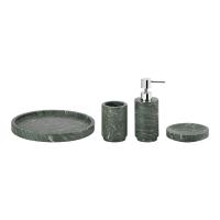 China 4pcs Marble Bathroom Accessories Set Dark Green With White Veins Round Shape for sale