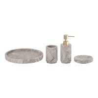 China 4pcs Marble Bathroom Accessories Set With Gray Brown Round Shape Soap Dispenser for sale