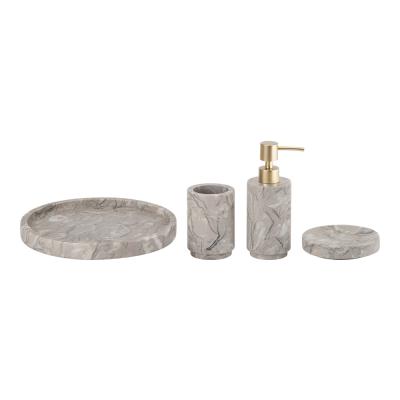 China 4pcs Marble Bathroom Accessories Set With Gray Brown Round Shape Soap Dispenser for sale