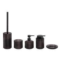 China 5pcs Glass Bathroom Accessories Set Black With Round Shape Ribbed Vertical Stripe for sale