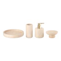China 4PCS Luxury Nature Marble Bathroom Accessories Set Round Gold Color Lotion Pump Tumbler for sale