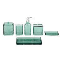 China 6pcs Glass Bathroom Accessories Set Aqua With Vintage Floral Debossed for sale