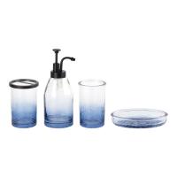 China 4pcs Glass Bathroom Accessories Set Ombre Blue Apothecary Head Crack Effect Round Shape for sale