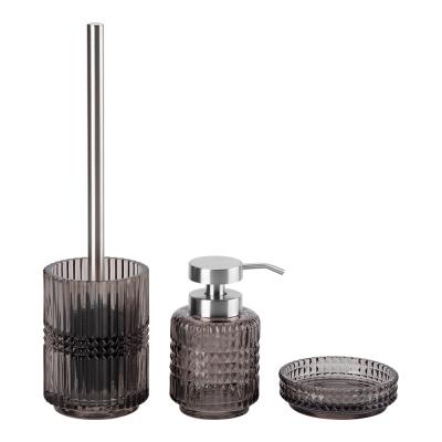 China Glass Bathroom Accessories Set Indigo Charcoal Merlot Color Vertical Stripe Liquid Soap Dispenser For Home Decor for sale