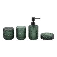 China Glass Batroom Set Lotion Bottles With Pump Green Color Diamond Pattern For Home for sale