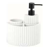 China White Polyresin Kitchen Utility Caddy For Bathroom Countertop Utensil Caddy With Swirl Stripe for sale