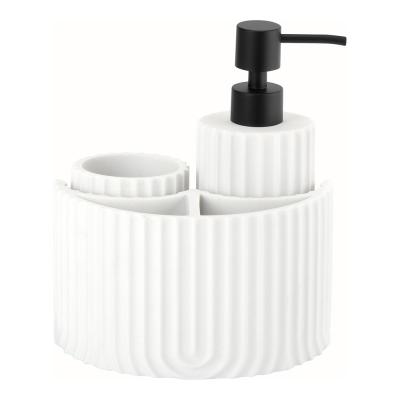 China White Polyresin Kitchen Utility Caddy For Bathroom Countertop Utensil Caddy With Swirl Stripe for sale