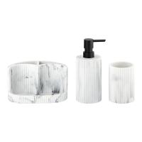 China White Marble Print Polyresin Bathroom Accessories Set Caddy Ribbed Vertical Stripe Lotion Pump Tumbler Toothbrush Tray for sale