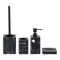 China 4PCS Nature Marble Bathroom Accessories Set Square Shape With Eased Edge Black With White Veins Lotion Pump for sale