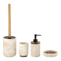 China Marble Print Polyresin Bathroom Set Round Shape Wood Part Empty Lotion Bottles With Pump Soap Accessories Bath Kits for sale