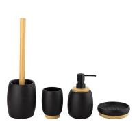 China Black And White Polyresin Bathroom Set Round Shape Wood Part Soap Dish Bathroom Countertop Accessories Set for sale