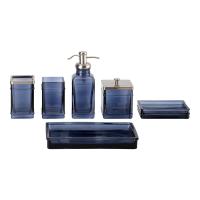 China Glass Bathroom and Hotel Accessories Set in Pale Blue Square Shape with Nickel Apothecary Head Soap Dispenser for sale