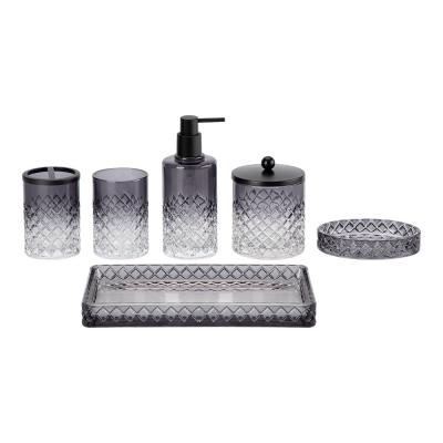 China Ombre Black Glass Bathroom Accessories Set with Round Shape and Diamond Pattern for sale