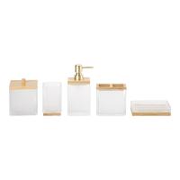China Glass Bathroom Set Luxury Square Shape Milky White Ribbed Vertical Stripe Glass Soap Dispenser for sale