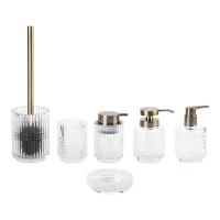 China Glass Clear Bathroom Accessories Set Round Shape Diamond Pattern And Stripe Glass Soap Dispenser for sale