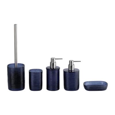 China Round Shape Blue Glass Bathroom Accessories Set with Crazy Circle Soap Dispenser for sale