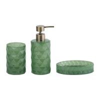 China Elegant Design Glass Bathroom Accessories Set with Diamond Pattern and Green Color in Round Shape for sale