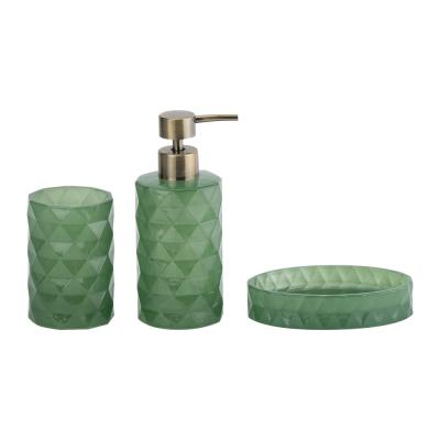 China Elegant Design Glass Bathroom Accessories Set with Diamond Pattern and Green Color in Round Shape for sale