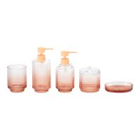 China Easy To Clean Bathroom Accessories Set Ombre Orange Color Round Shape with Ribbed Vertical Stripe Glass Soap Dispenser for sale