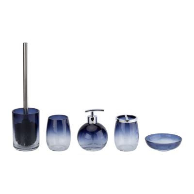 China Round Shape Glass Bathroom Accessories Set with Ombre Blue Color and Unique Bubble Effect for sale