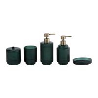 China Glass Bathroom Accessories Set Green Color Round Shape With Ribbed Vertical Stripe And Small Step for sale