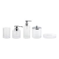 China Clear Glass Bathroom Countertop Accessories with Big Checker Box Cotton Jar Tumbler Soap Dish BSCI Certified Round Shape for sale