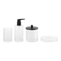 China Milky White Glass Bath Accessories Set Round With Circle Line Lotion Dispenser Modern Set for sale