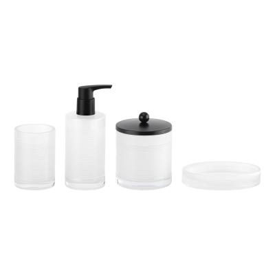 China Milky White Glass Bath Accessories Set Round With Circle Line Lotion Dispenser Modern Set for sale