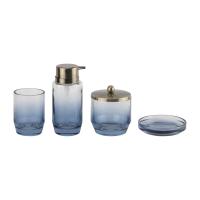 China Blue Glass Bathroom Accessories Round Shape With Bubble Effect Hand Wash Dispenser Soap Dish For Bathroom for sale