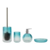 China Glass Bathroom Accessories Round Shape With Ribbed Vertical Stripe Hand Soap Bottle Bath Soap Dispenser for sale