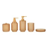 China Frosted Chili Glass Bathroom Accessories Set Round Shape With Vertical Stripe And Small Step Soap Dish For Bathroom Glass Soap Dispenser Cotton Jar for sale
