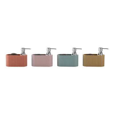 China 2N1 Sand Stone Soap Dispenser and Cleaning Ball Kitchen Utensil Caddy for Liquid Hand Soap for sale