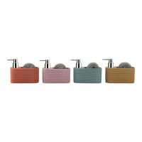 China Utility Sink Caddy Sand Stone 2N1 Kitchen Soap Dispenser with Cleaning Ball and Body Lotion Dispenser for sale