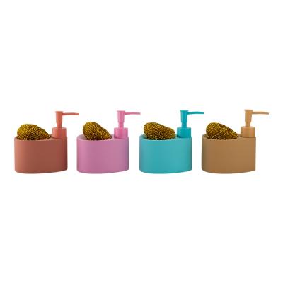 China Utility Sink Caddy and Kitchen Utensil Caddy Polyresin Soap Dispenser with Cleaning Ball on Top Tray for sale