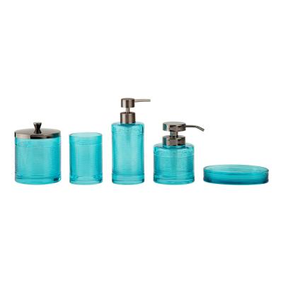 China Round Glass Bathroom Accessories Set with Circle Glass Soap Dispenser Hand Wash Dispenser for sale