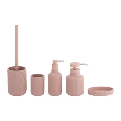 China Polyresin bathroom set round shape with small dots toilet bowl brush soap dish for bathroom for sale
