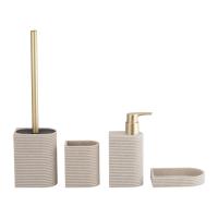 China 4pcs white and sand color unique bathroom accessories with circle line white soap dish bowl brush for sale