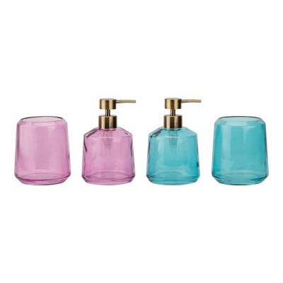 China Customized color glass modern bathroom accessories bathroom soap dispenser tumbler round shape for sale