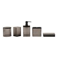 China Glass bathroom accessories set rectangular shape with vertical stripe and metal part glass soap dispenser for sale