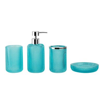 China Modern design glass bathroom accessories set round shape with small dots bath kit soap dispenser for sale