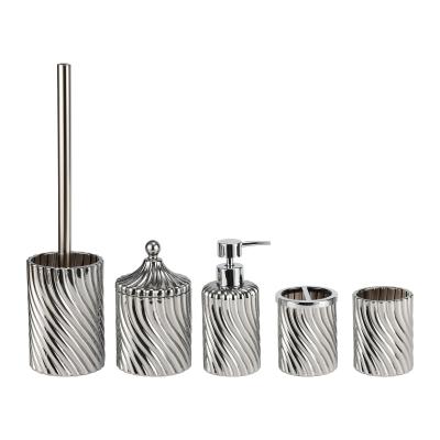 China Luxury glass bathroom accessories set round shape with swirl stripe ion plate soap dispenser for sale