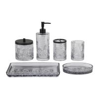 China Smoke luxury glass bathroom accessories set round with vintage pattern bath kit soap dish tumbler for sale