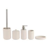 China Polyresin bathroom accessories ser round with vertical stripe simple design soap dispenser for sale
